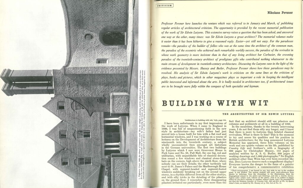 Building with wit: Nikolaus Pevsner on Sir Edwin Lutyens - The ...