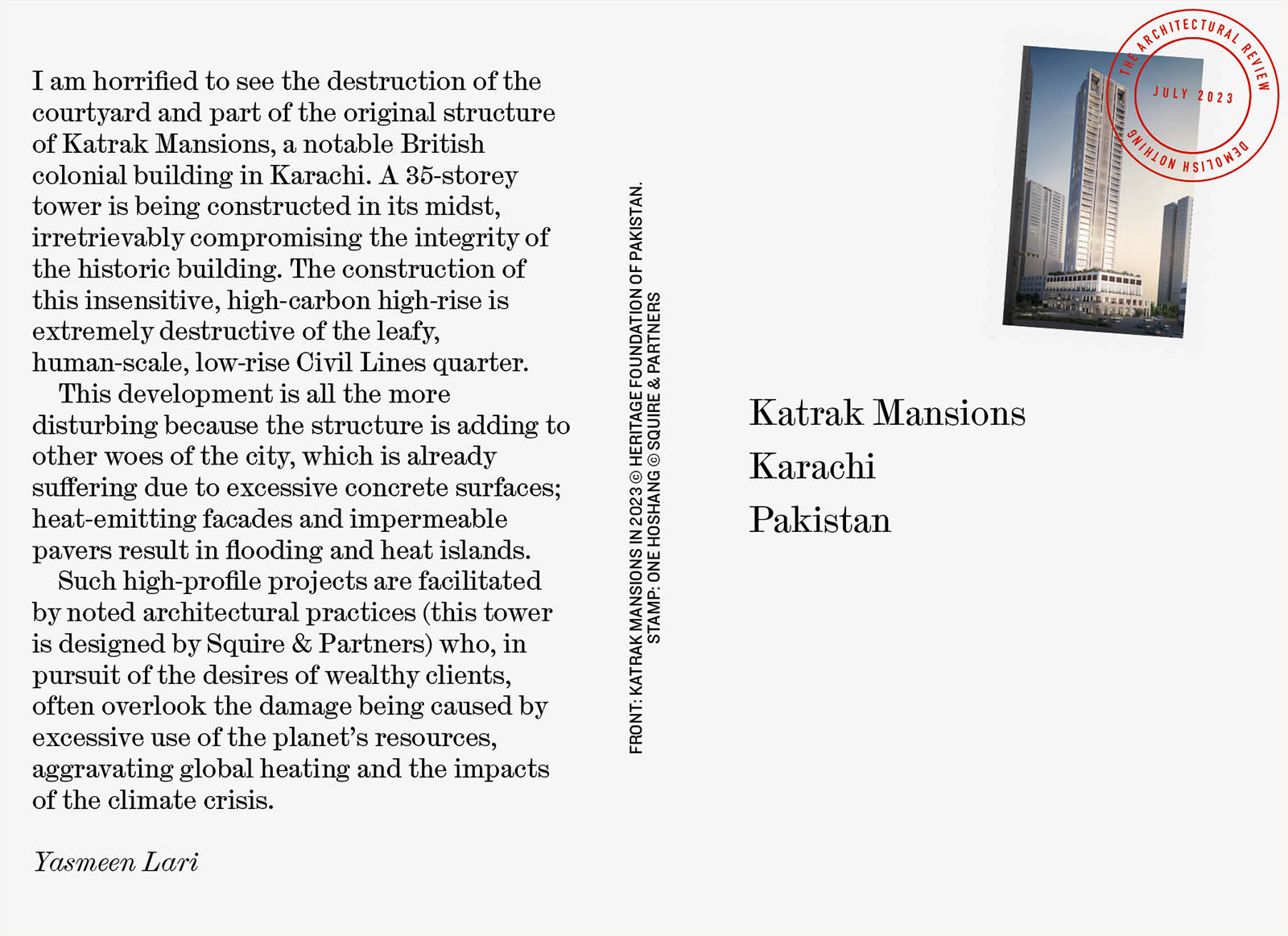 Katrak Mansions (1887–): demolition postcard - The Architectural Review
