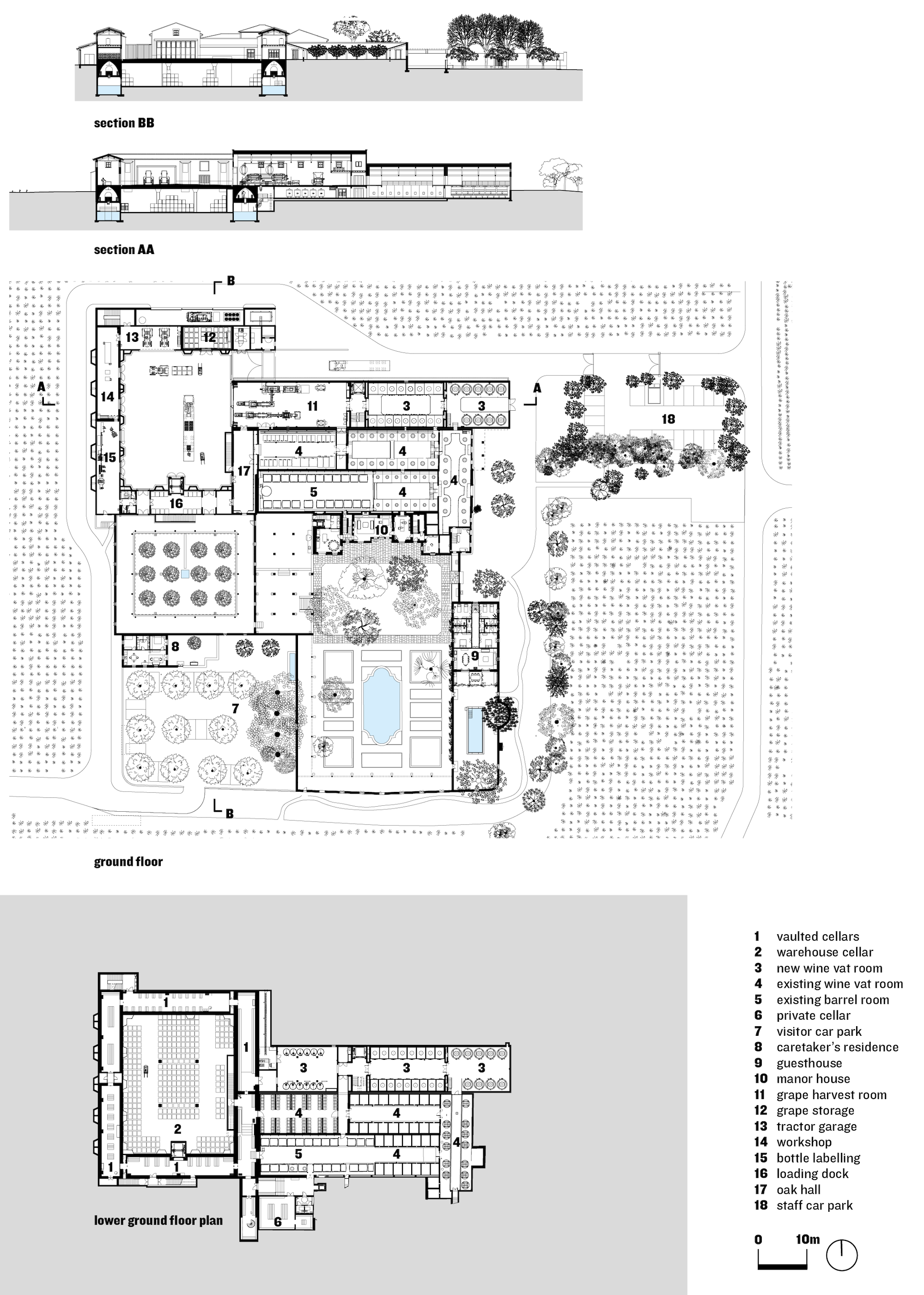 Winery Site Plan A Curved Green Roof Allows This Winery To Blend Into
