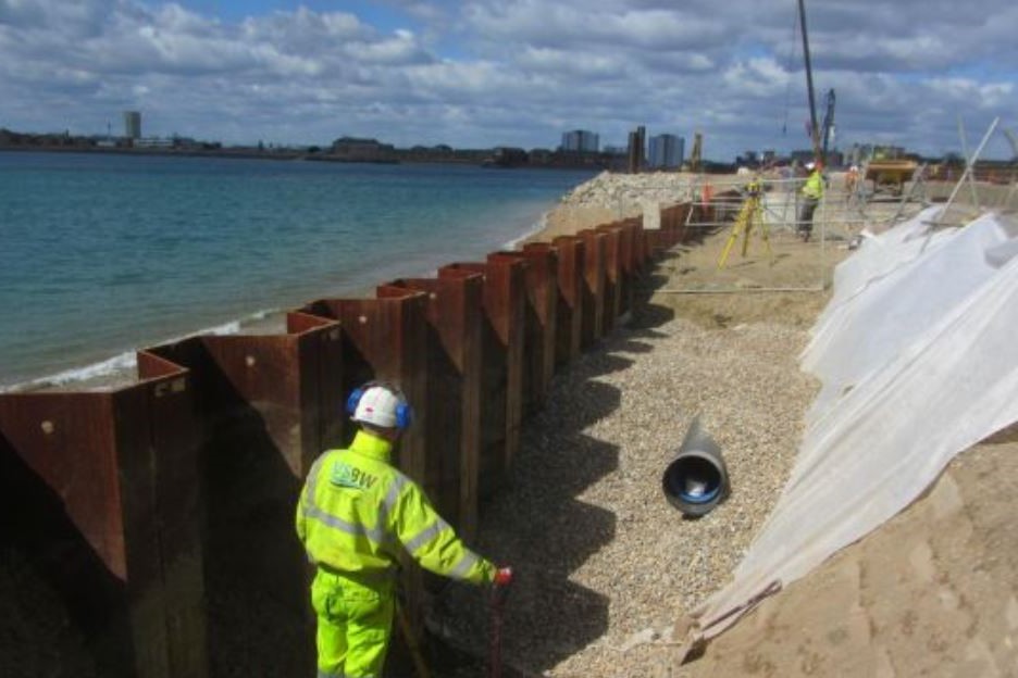 Sheet piling progresses on Southsea Coastal Scheme | Ground Engineering