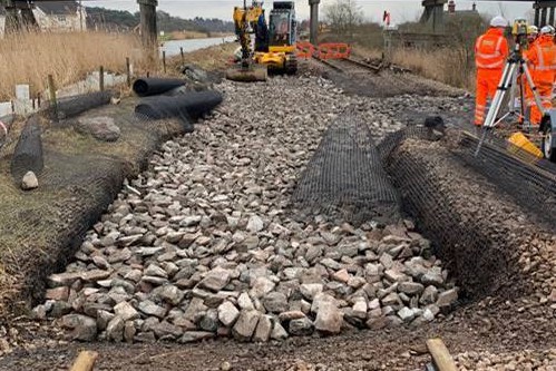 Washed away rail embankment reinstated on Norwich to Lowestoft line ...