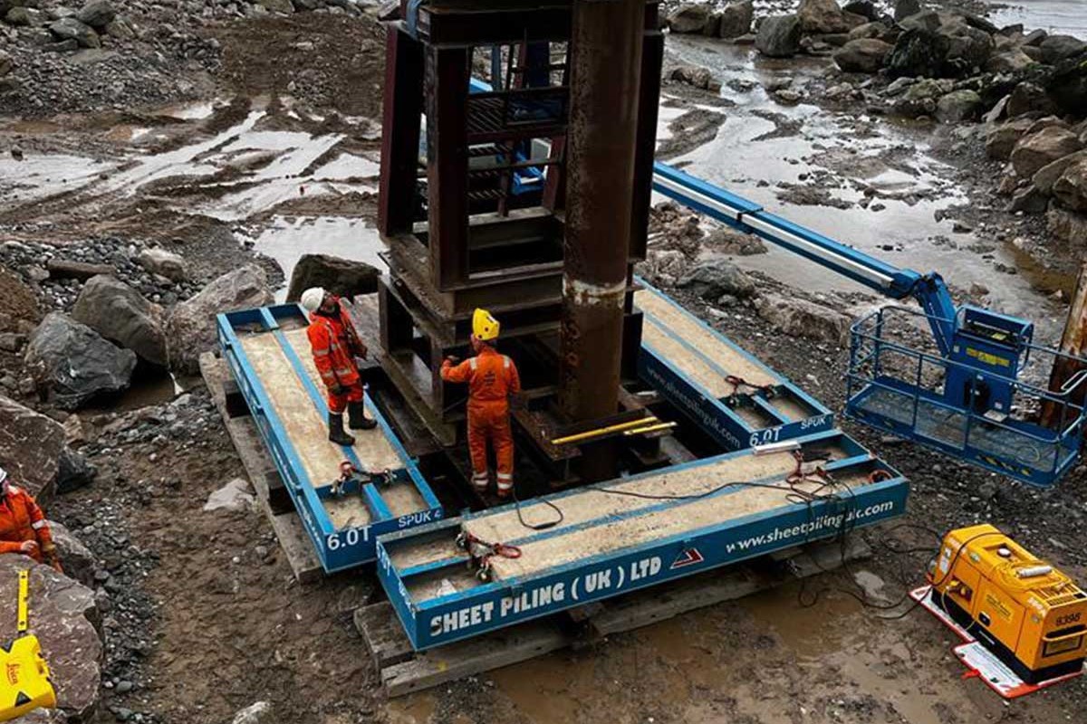 Historic north Wales sea wall strengthened by sheet piling works ...