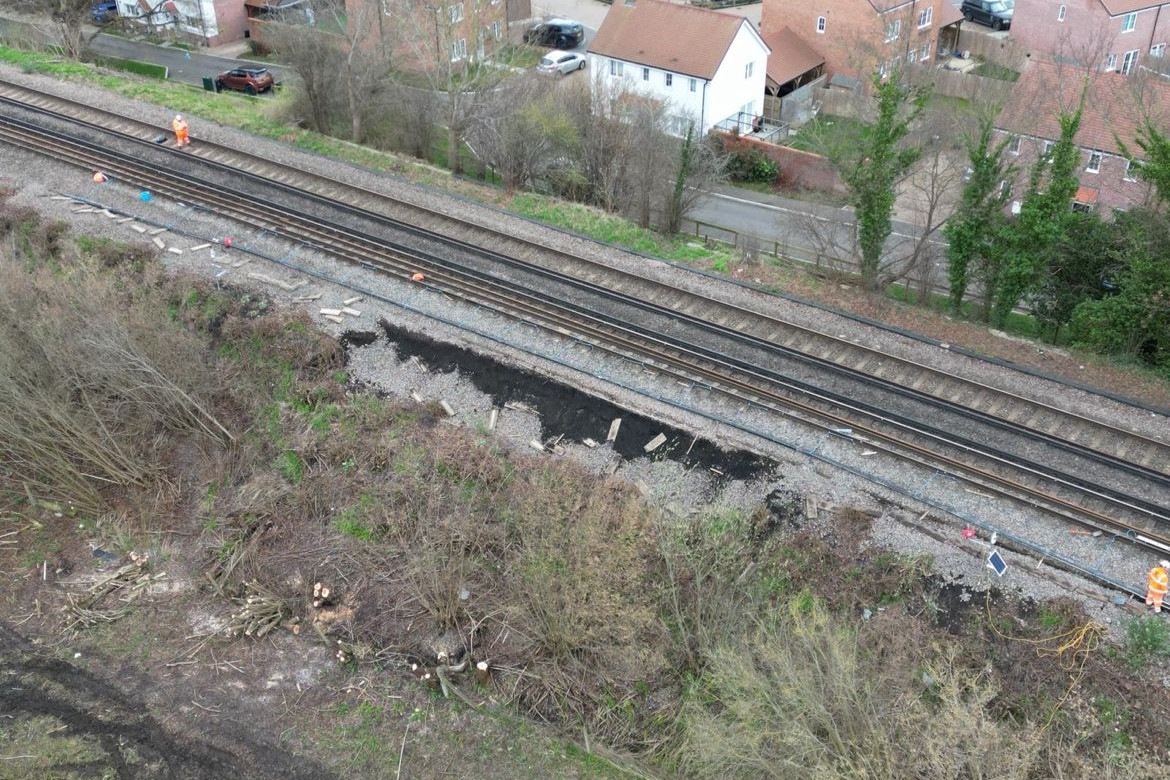 Kent railway embankment stabilised after landslide following rain ...