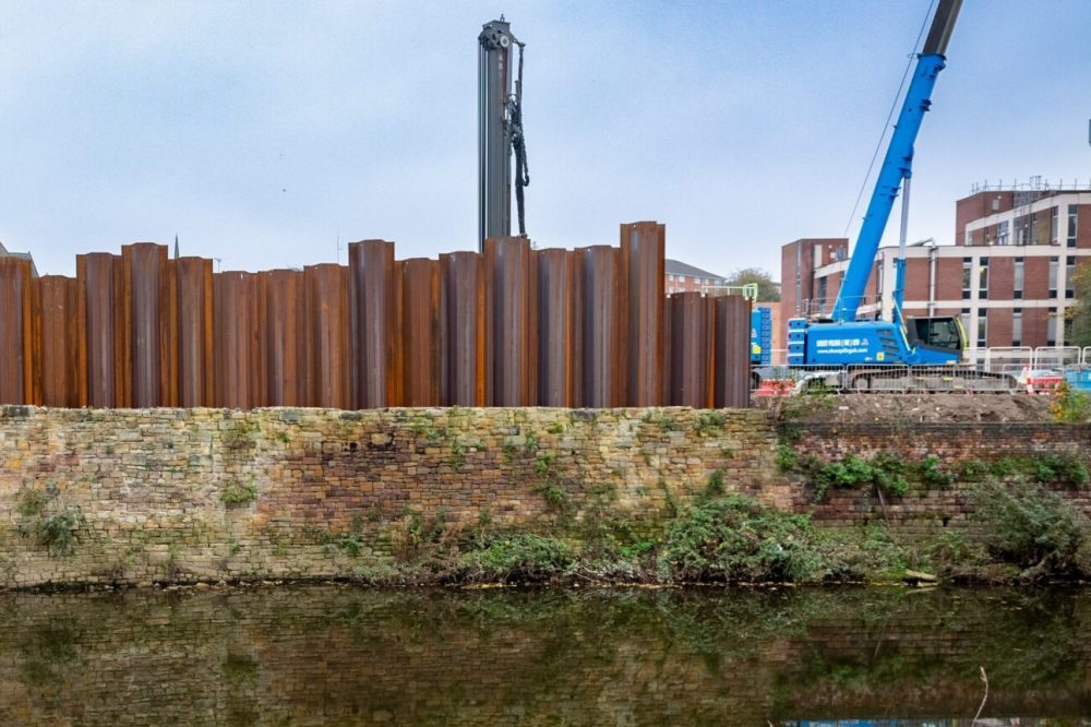 Sheet piling completed on Rotherham Riverside public realm scheme in ...