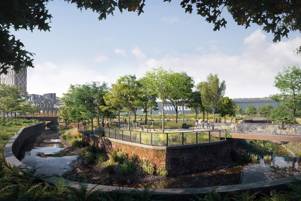 In pictures: Manchester park project uncovers river hidden for 50 years ...