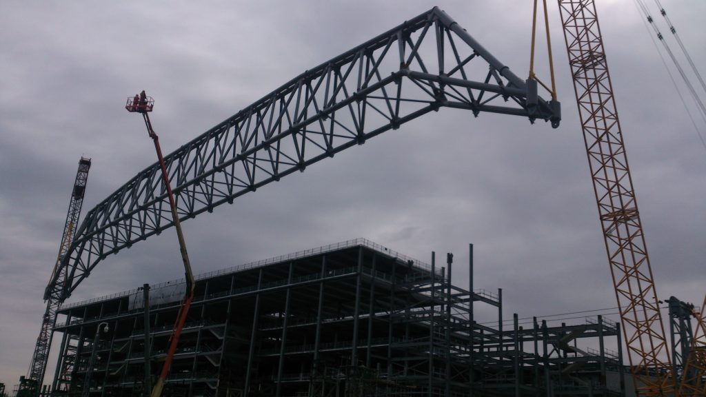 Massive main truss lifted over existing stand at Anfield - more images ...