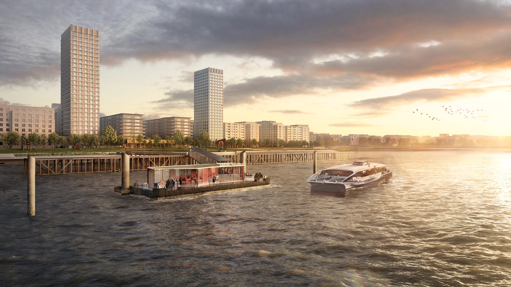 Pier construction ramps on the Thames to provide Barking Riverside with ...