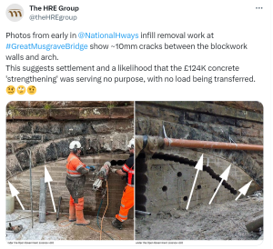 Latest images from Great Musgrave bridge infill removal reveal damage ...