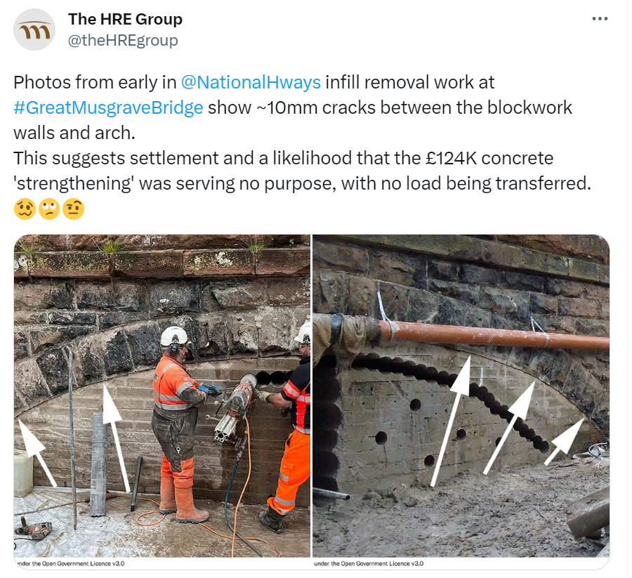 Latest images from Great Musgrave bridge infill removal reveal damage ...