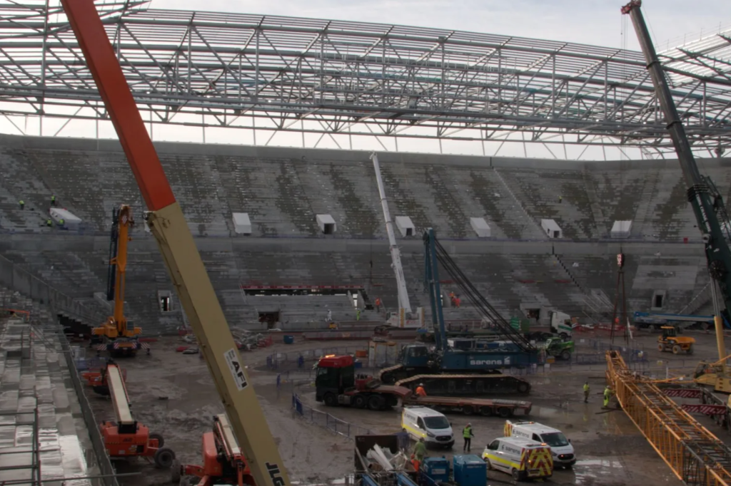 Everton Stadium | Steep-tiered south stand visible among key ...