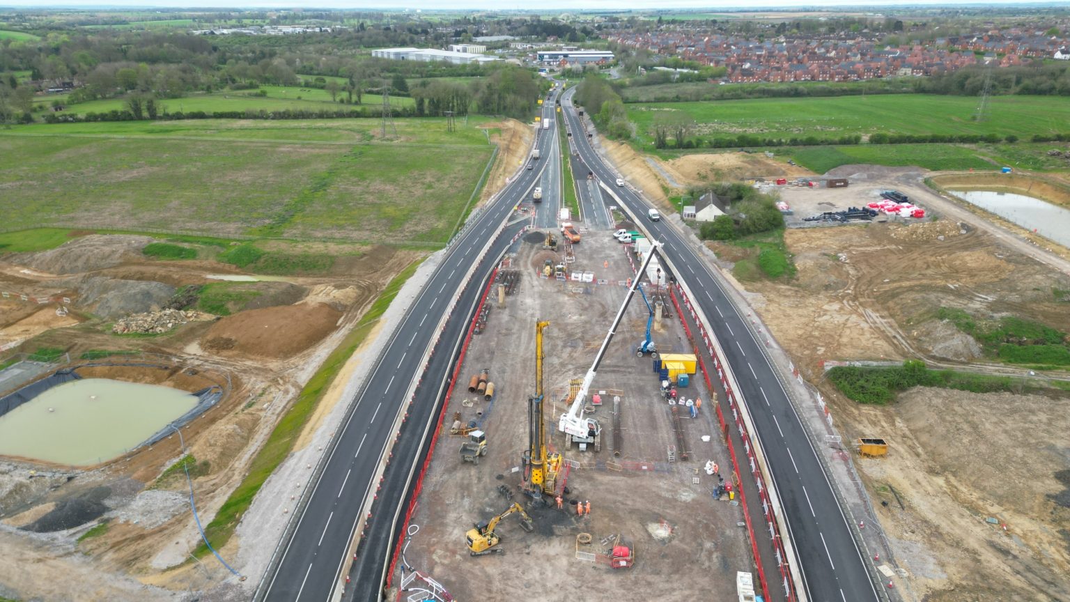 Foundation work begins on bridge to take A43 highway over HS2 railway ...