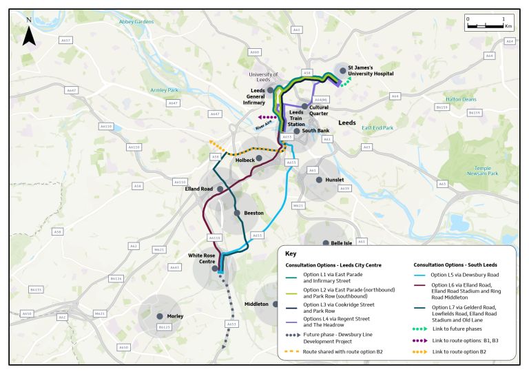 Proposed routes for £2.5bn Leeds – Bradford mass transit revealed as ...