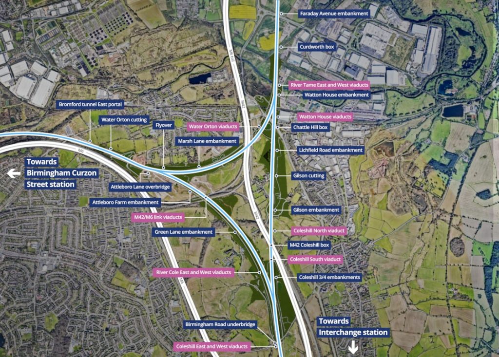 Twin viaducts moved into place over M42 and M6 link roads for HS2’s ...
